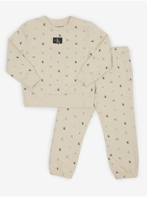 BEIGE GIRLY PATTERNED TRACKSUIT CALVIN KLEIN JEANS - GIRLS
