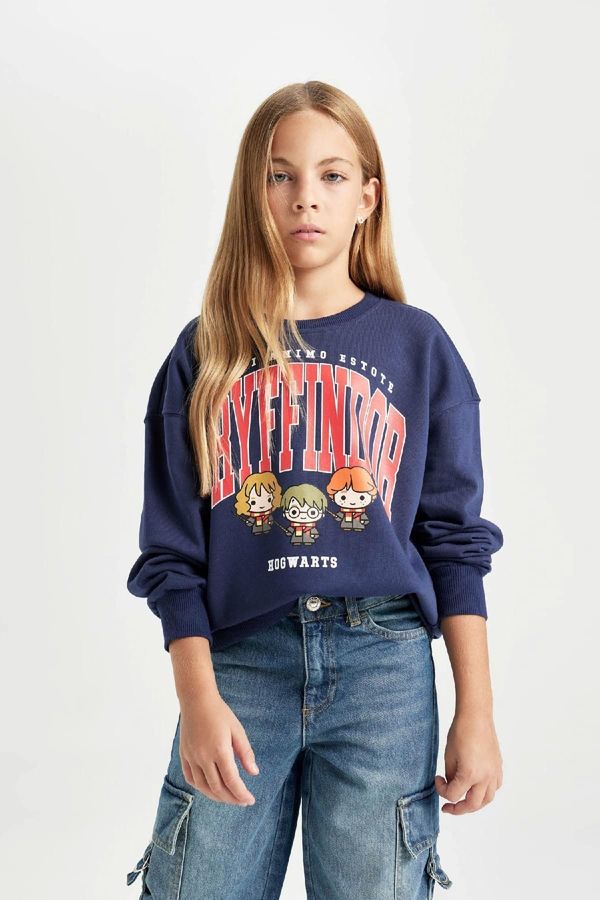 DEFACTO GIRL NAVY BLUE HARRY POTTER RELAX FIT CREW NECK SWEATSHIRT