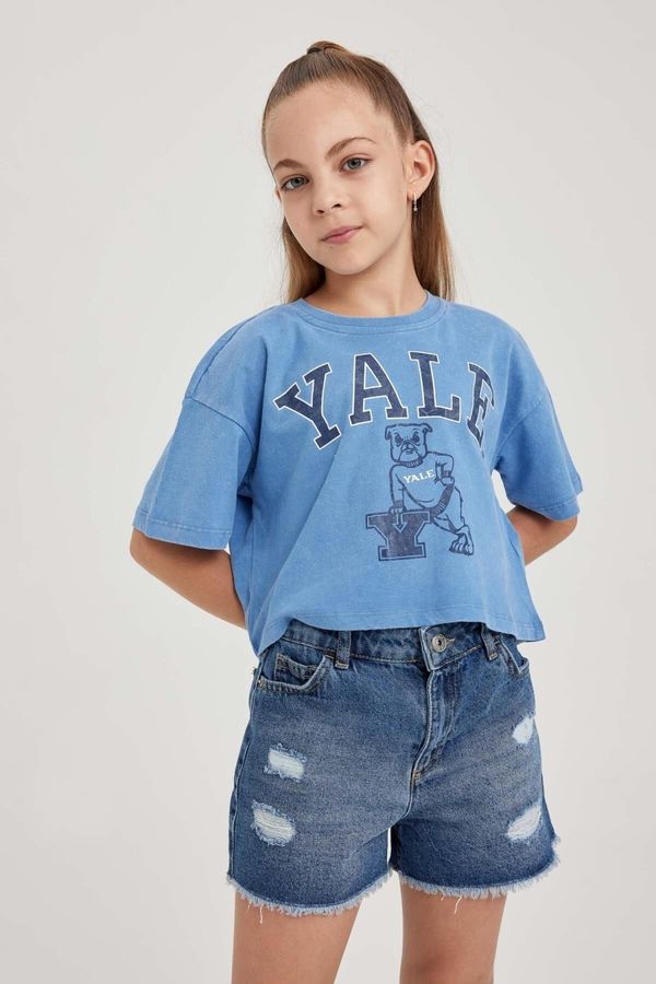 DEFACTO GIRLS YALE UNIVERSITY RELAX FIT CREW NECK SHORT SLEEVE T-SHIRT