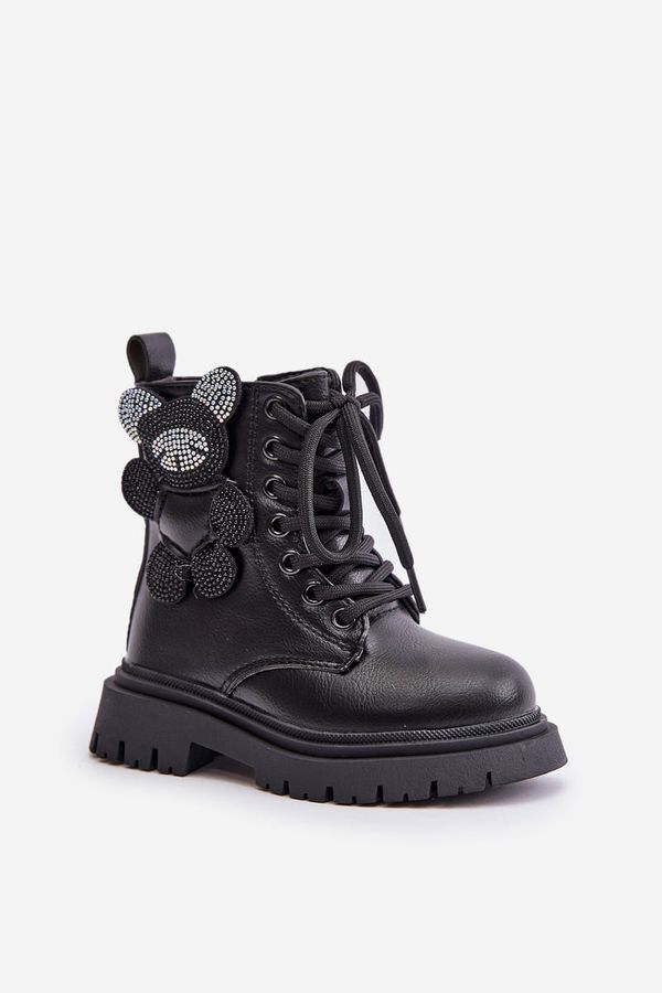 INSULATED GIRLS' ANKLE BOOTS WITH FUR ON ZIP BLACK RELOBIA