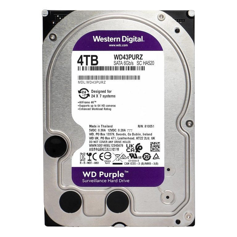WD 4TB WD43PURZ 256MB Purple Surveillance SATA III
