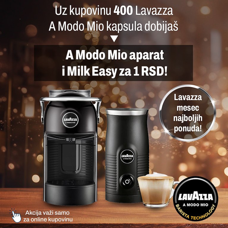 Uz 400 Lavazza AMM kapsula , Jolie BLACK Aparat + Milk Easy za 1 RSD