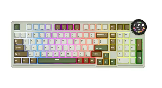 RK N99 Palm Green Bež Prekidač, Ekranom, RGB, Hot-Swap, Mehanička Bežična Tastatura