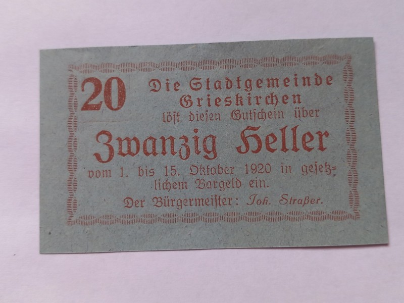 20 hellera 1920godina Austrija