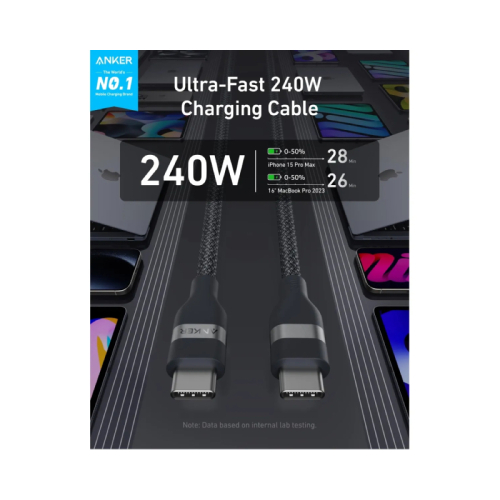 USB tip-C kabl M/M 1.8m, za Super brzo punjenje 240W/480Mbps, pleteni, crni