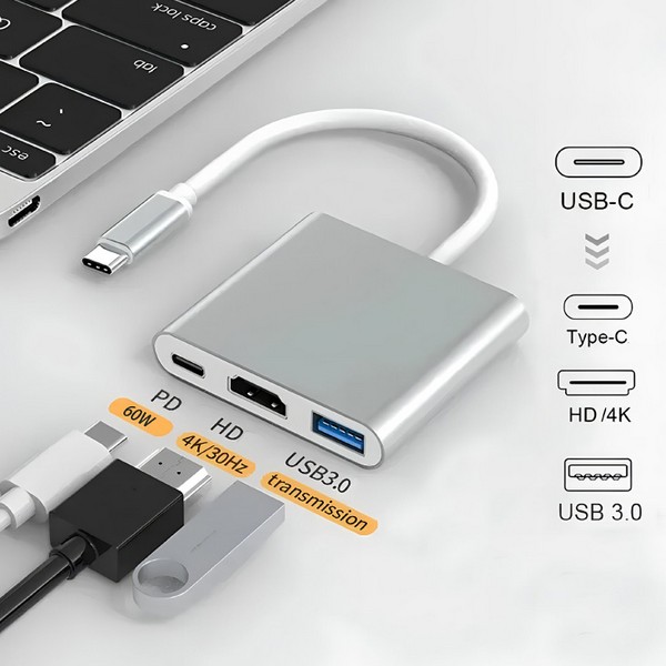 USB HUB 3u1 (USB-C/HDMI+USB-A+PD)