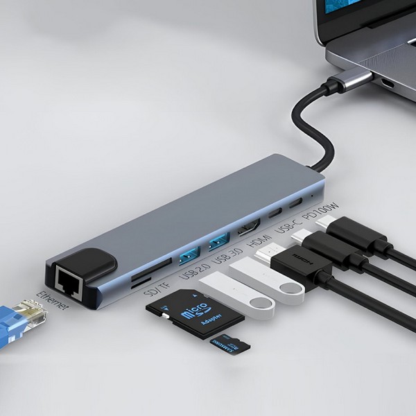 USB HUB 8u1 (USB-C/HDMI+LAN+2xPD+2xUSB-A+TF+SD)