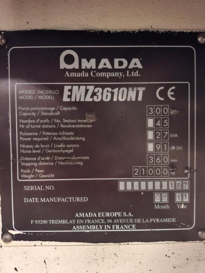 Prodaje se Amada EMZ 3610 NT + L III 300+ PR 3 UL 300 P presu za štancanje na aukciji