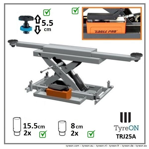 Nova TyreON TRJ25A air-hydraulic rolling axle jack 2.5T - with height adapte makazasta auto dizalica