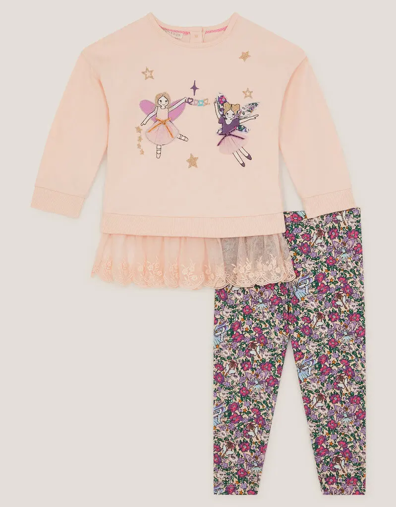 Monsoon Children Komplet za bebe Fairy Sweat, Majica i helanke, Roze