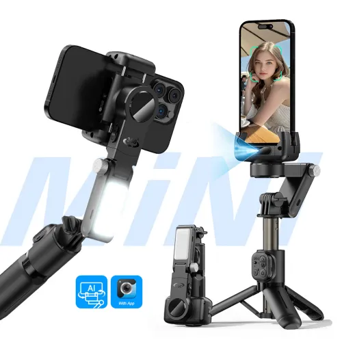 Tripod stabilizator Q19 smart AI sa selfie stickom i LED svetlom crni