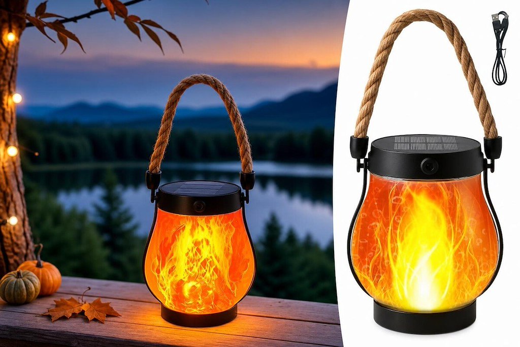 Solarni LED fenjeri VelaFlick sa efektom plešućeg plamena, IPX4, USB Bez kabla