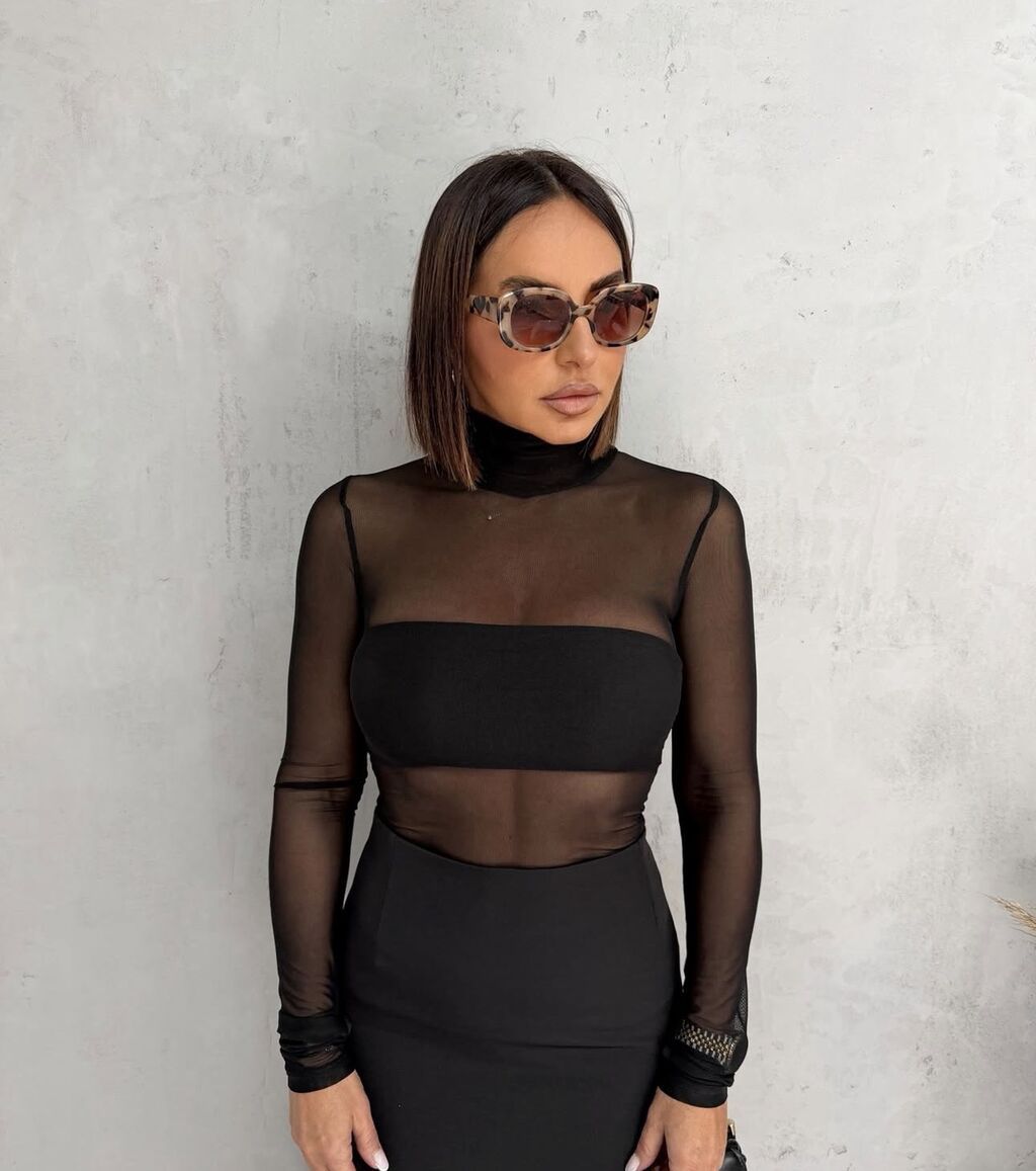 PEYTON BLACK dvodelna trendi bluza - Model: dvodelna crna bluza -