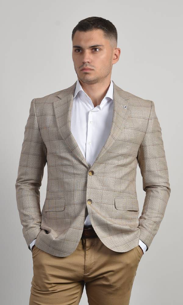 Muški sako karirani - SVETLO KREM