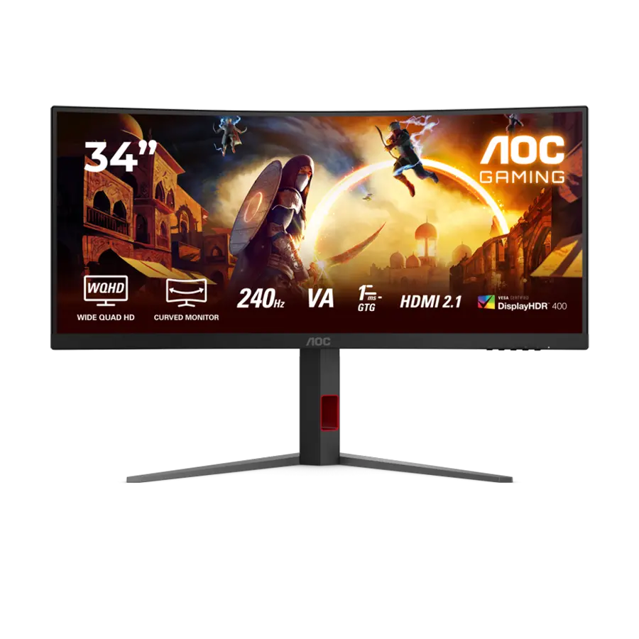 AOC monitor CU34G4Z 34" zakrivljeni brzi VA, 3440×1440, 240Hz, 1500R, 1ms, HDR400, adaptivna sinhronizaciјa, 2×HDMI 2.1, 1×DP 1.4, USB hub, ergonomski, crni