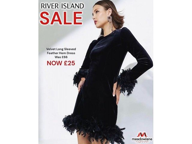 `RIVER ISLAND` PLIŠANA CRNA SA PERJEM -NOVO XS/S
