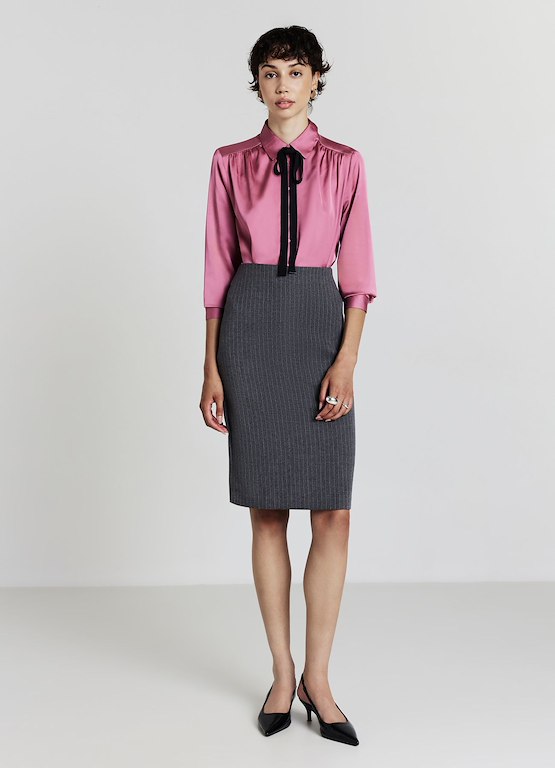 SATIN-LOOK SHIRT WITH TIE ROZE RUMENILO