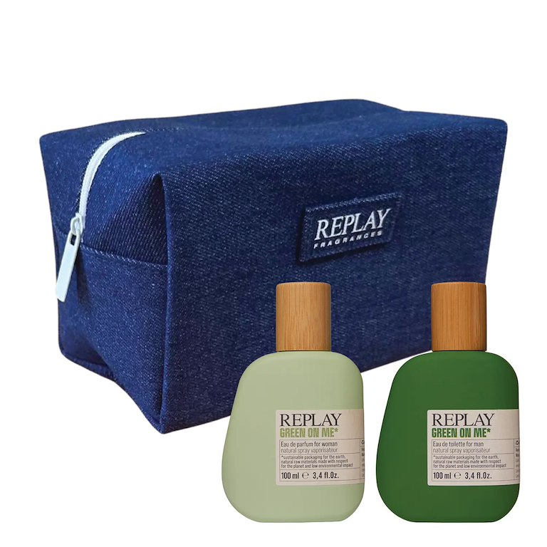Replay Poklon set Ženski parfem Green on me, EDP, 100 ml + Muška toaletna voda Green on me, EDT, 100 ml + Neseser, Teksas