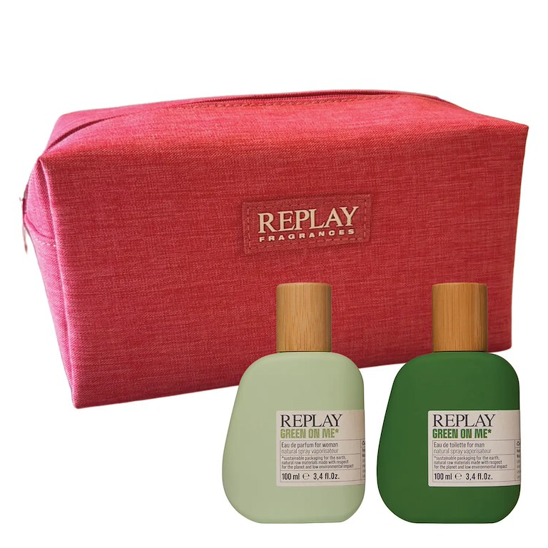 Replay Poklon set Ženski parfem Green on me, EDP, 100 ml + Muška toaletna voda Green on me, EDT, 100 ml + Neseser, Roze