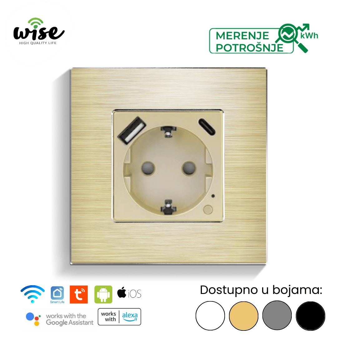 Wise pametna utičnica sa merenjem potrošnje + USB – A/C punjač,
aluminijum