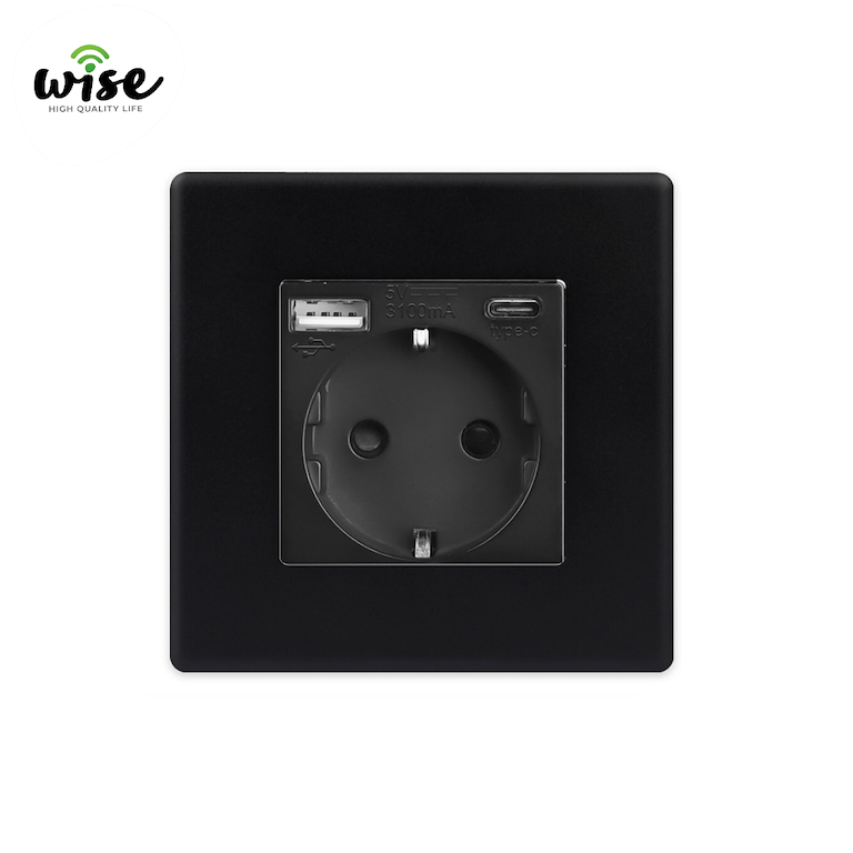 Wise šuko utičnica + USB-A/C punjač,
PVC mat crna