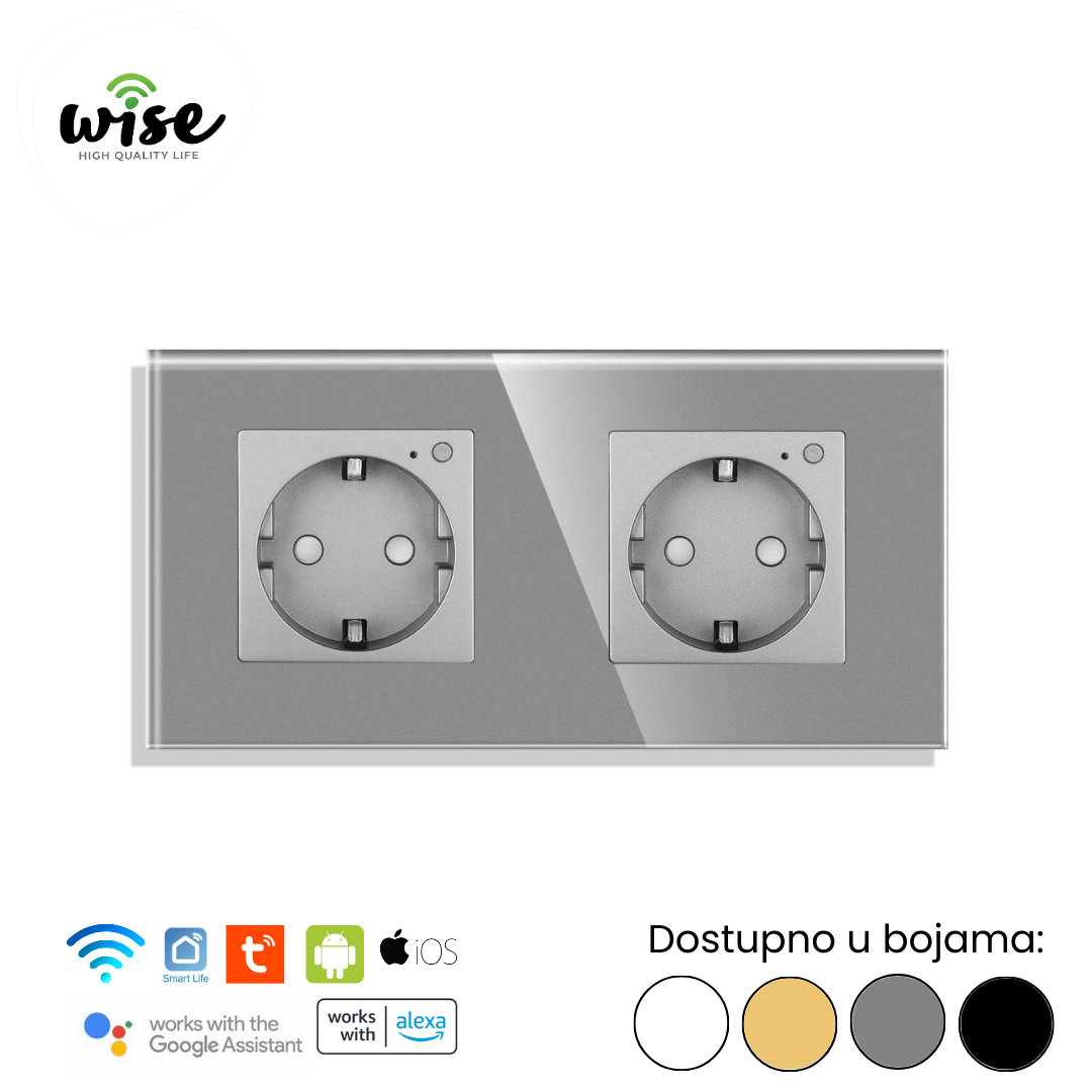 Wise pametna utičnica, modularna dupla
16A – stakleni panel