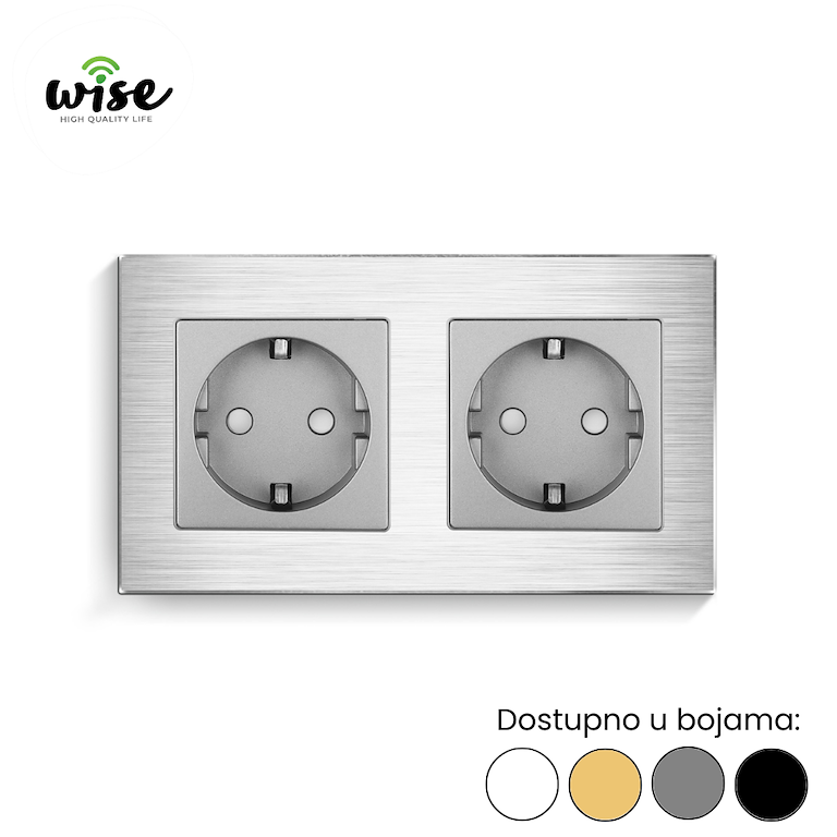 Wise modularni set :
dvostruka šuko utičnica (priključnica),
aluminijumski panel