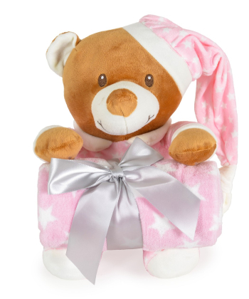 Cangaroo ćebence za bebe sa plišanom igračkom 75x90cm Addie Bear Pink