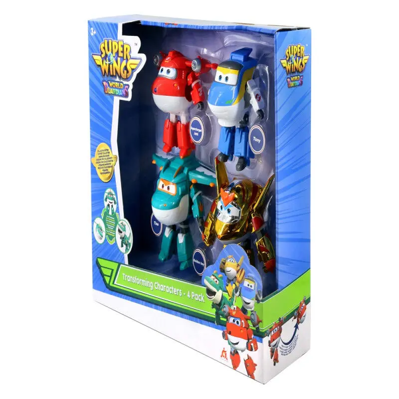 Super Wings Igračka za decu Set transformersa Supercharged avion, Golden Boy, Tino i Tony, Šarena