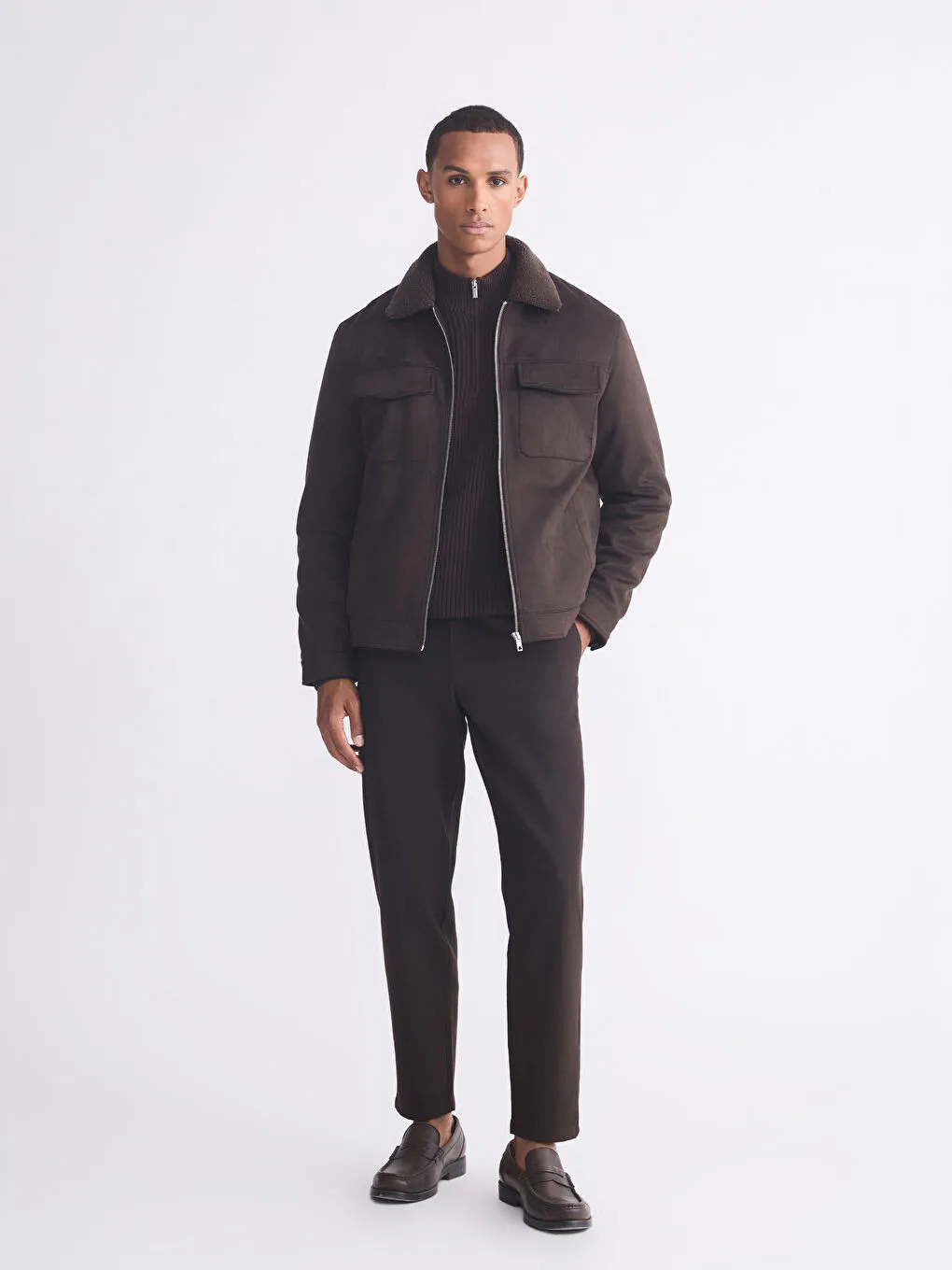 LCW Vision Muški Kaput Od Antilop Kože Sa Krznenom Kragnom, Uskog Kroja