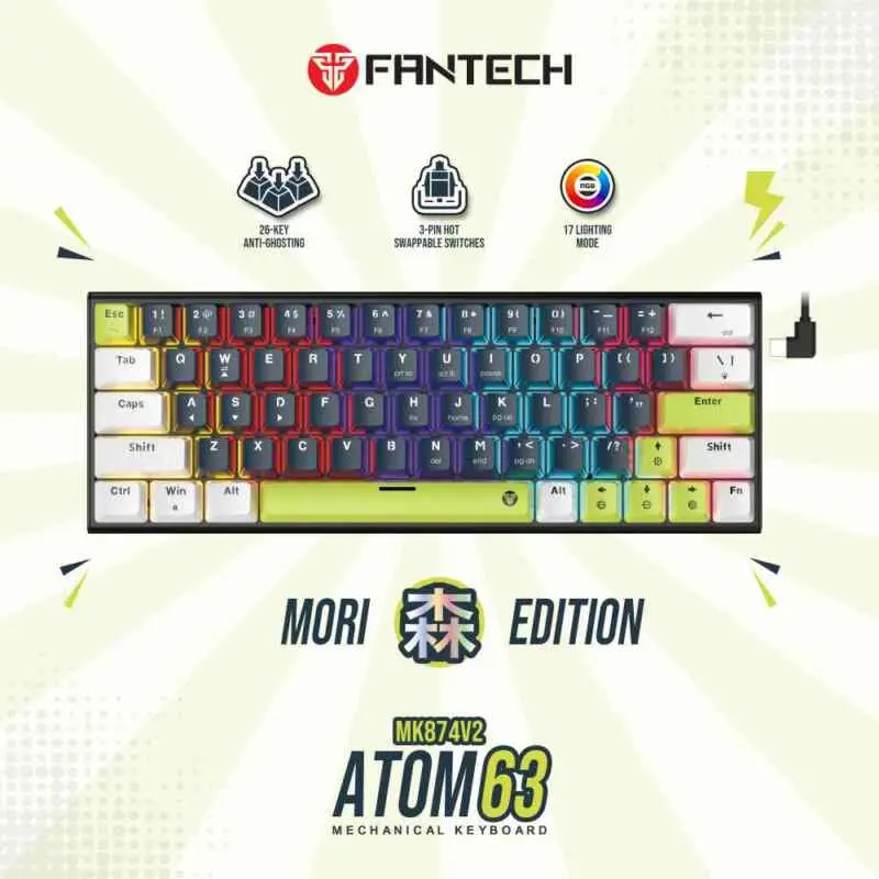 Tastatura Mehanicka Gaming Fantech MK874V2 RGB Atom 63 Mori bela Blue switch