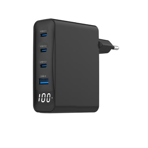 Gembird 100W GaN USB brzi punjač – 4 priključka, TA‑UC‑PDQC100LCD‑01‑BK