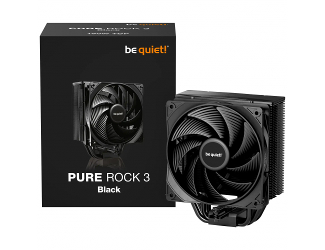 Be Quiet BK039-BK Pure Rock 3 kuler za procesor - crna, TDP 190W, AM4, AM5, 1151, 1150, 1155, 1200, 1700