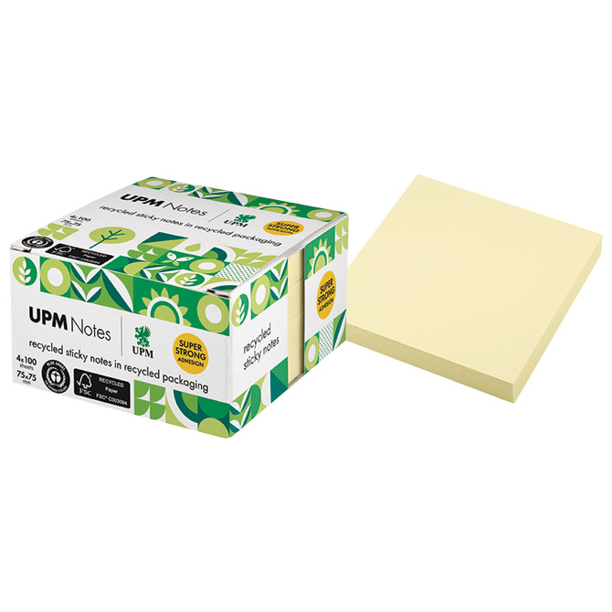 Blok samolepljiv 75x75mm 100L (reciklirani 100%) pk4 UPM 5654-11UR-4 pastelno žuti