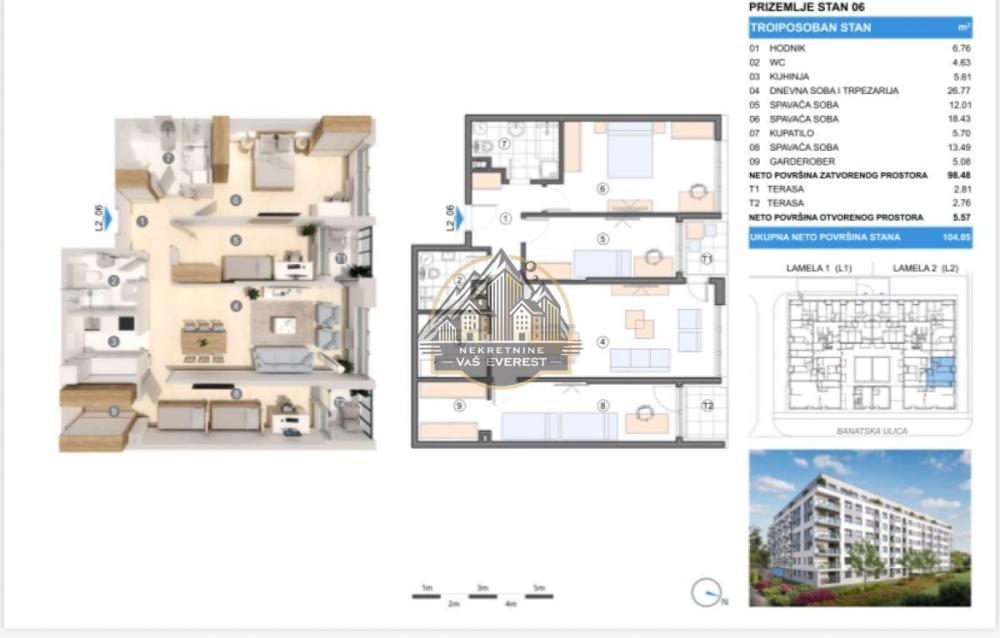 Troiposoban stan na prodaju, 104m2, 275.733€