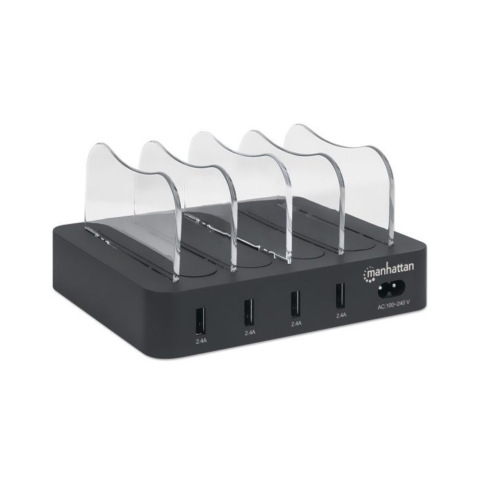 USB punjač 4-port Manhattan 102261 5V/2.4V/34W/držač za telefon Crni