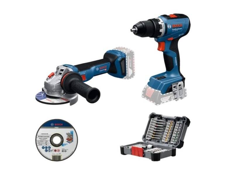 BOSCH PLAVI ALAT AKUMULATORSKI SET BOSCH GSR 18V-65 + GWS 18V-11 + 45-DELNI SET BITOVA, 0615A50091
