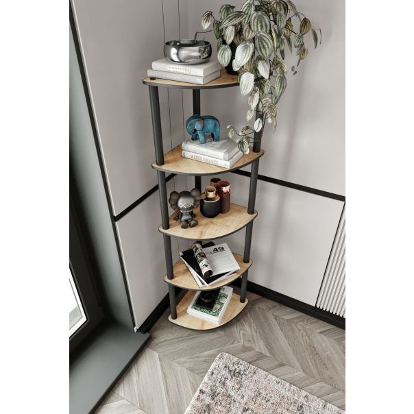 HANAH HOME Ugaona polica za knjige Bookcase 5, krem