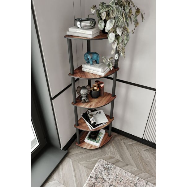 HANAH HOME Ugaona polica za knjige Bookcase 5, braon
