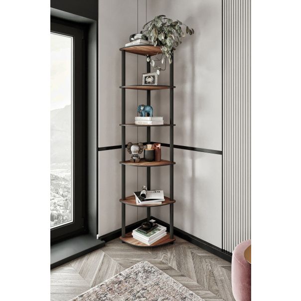HANAH HOME Ugaona polica za knjige Bookcase 6, braon