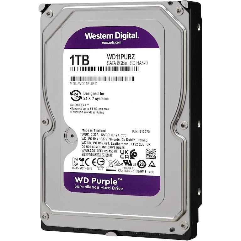 WD 1TB WD10PURZ Purple, 5400rpm 64MB Sata III 3.5in