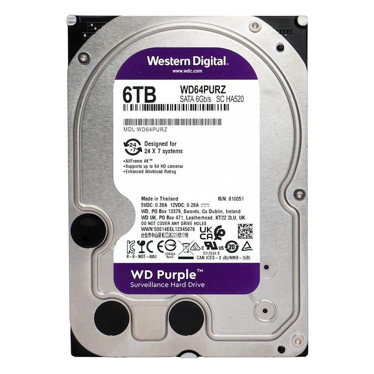WD 6TB WD64PURZ 5640rpm 256MB Purple SATA III INTELliPower
