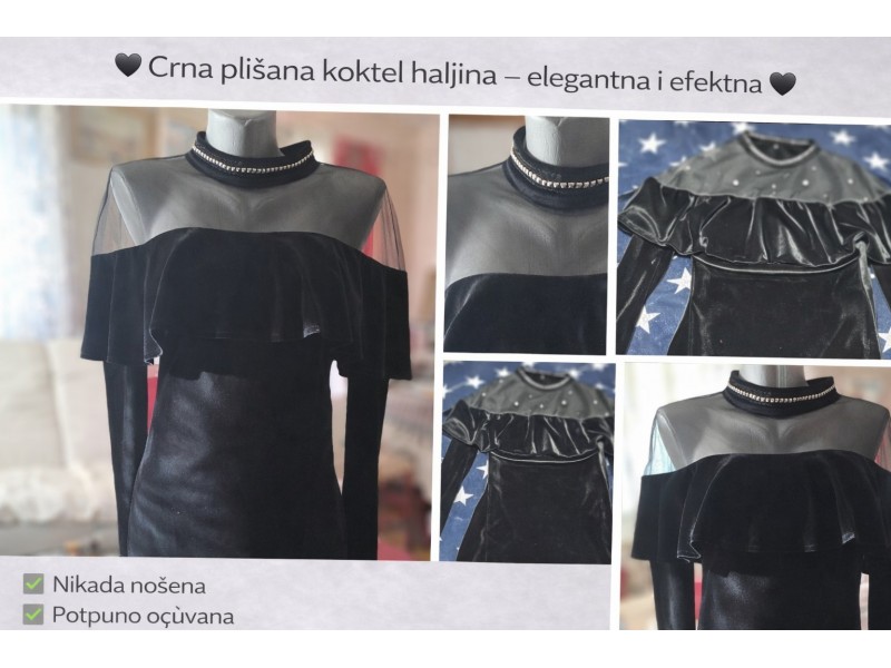 Mala-crna plišana koktel haljina – elegantna i efektna