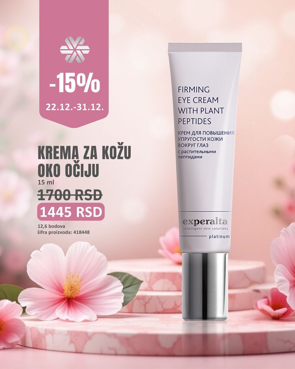 Krema za kožu oko očiju – Experalta Platinum, Firming Eye Cream with
