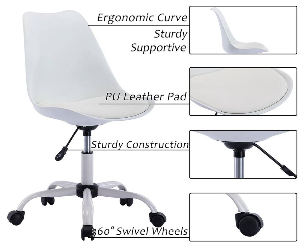 Radna stolica na točkićima – bela - Moderan minimalistički dizajn