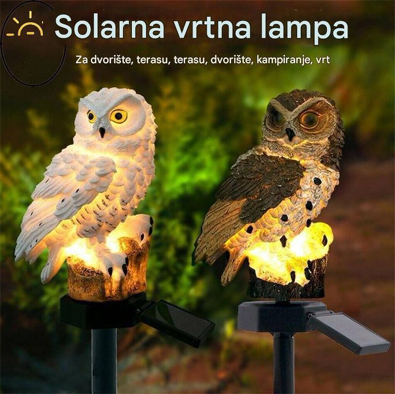 Solarna vrtna lampa – Sova - Dekorativna LED lampa u obliku sove za