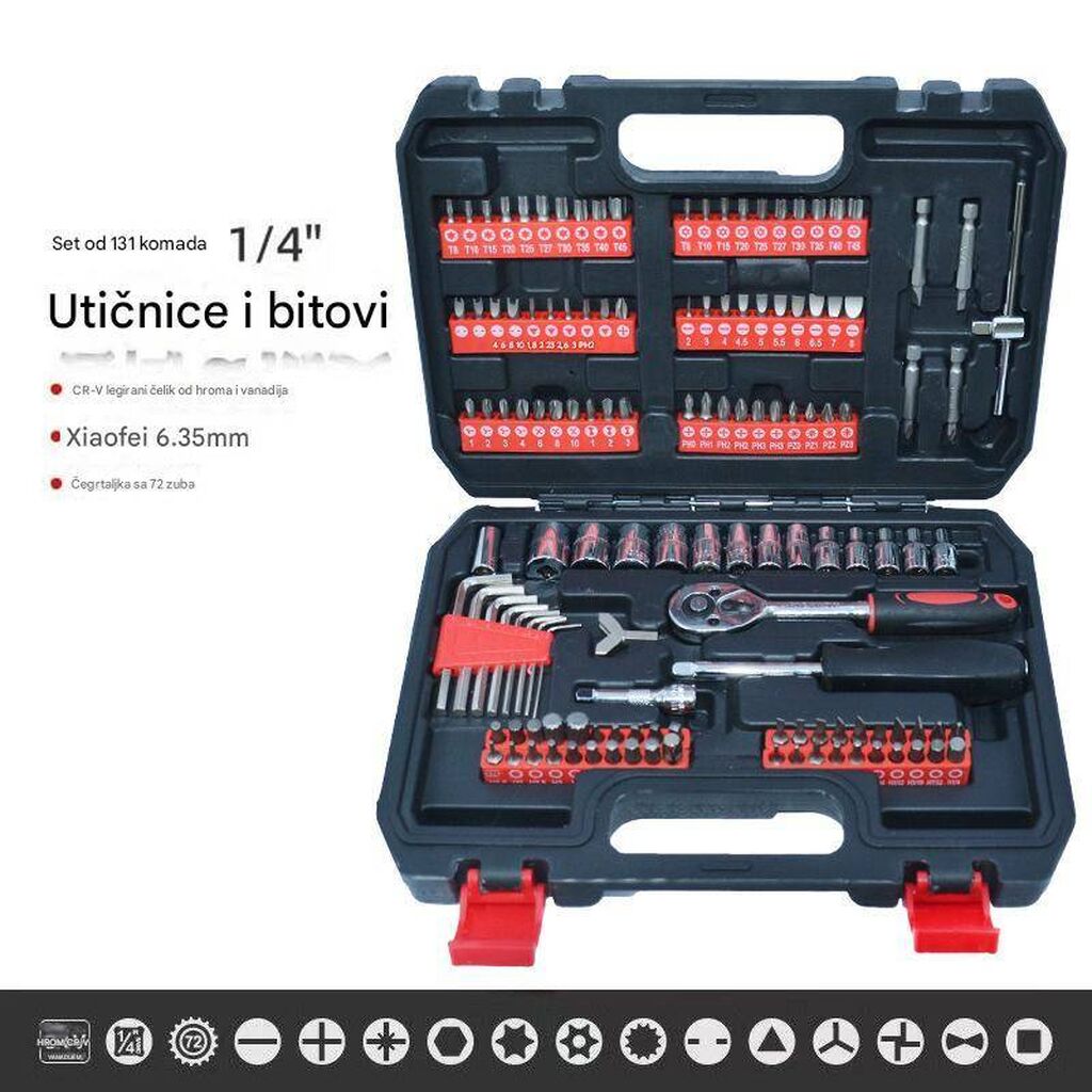 Set nasadnih ključeva i bitova 1/4" – 131 komada u koferu -