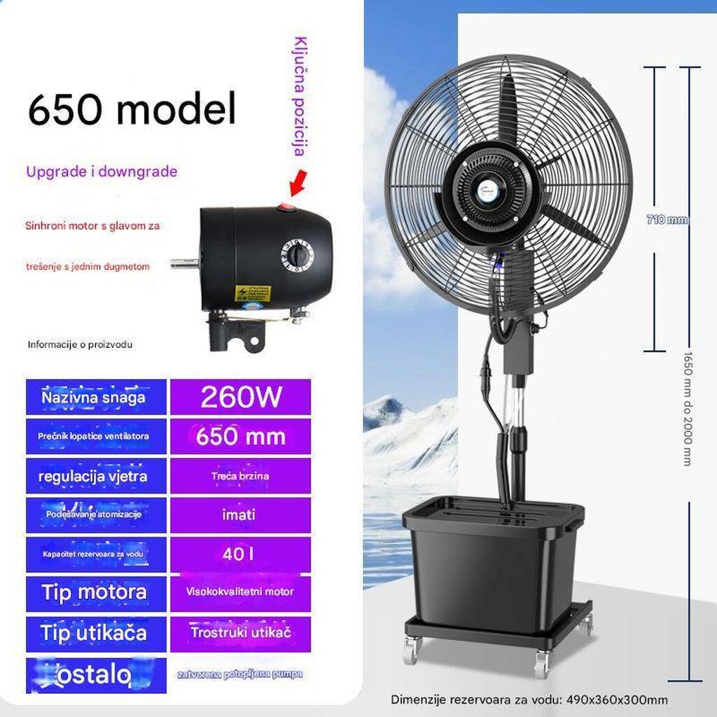 Industrijski ventilator sa maglicom – model 650 - Snaga motora: 260