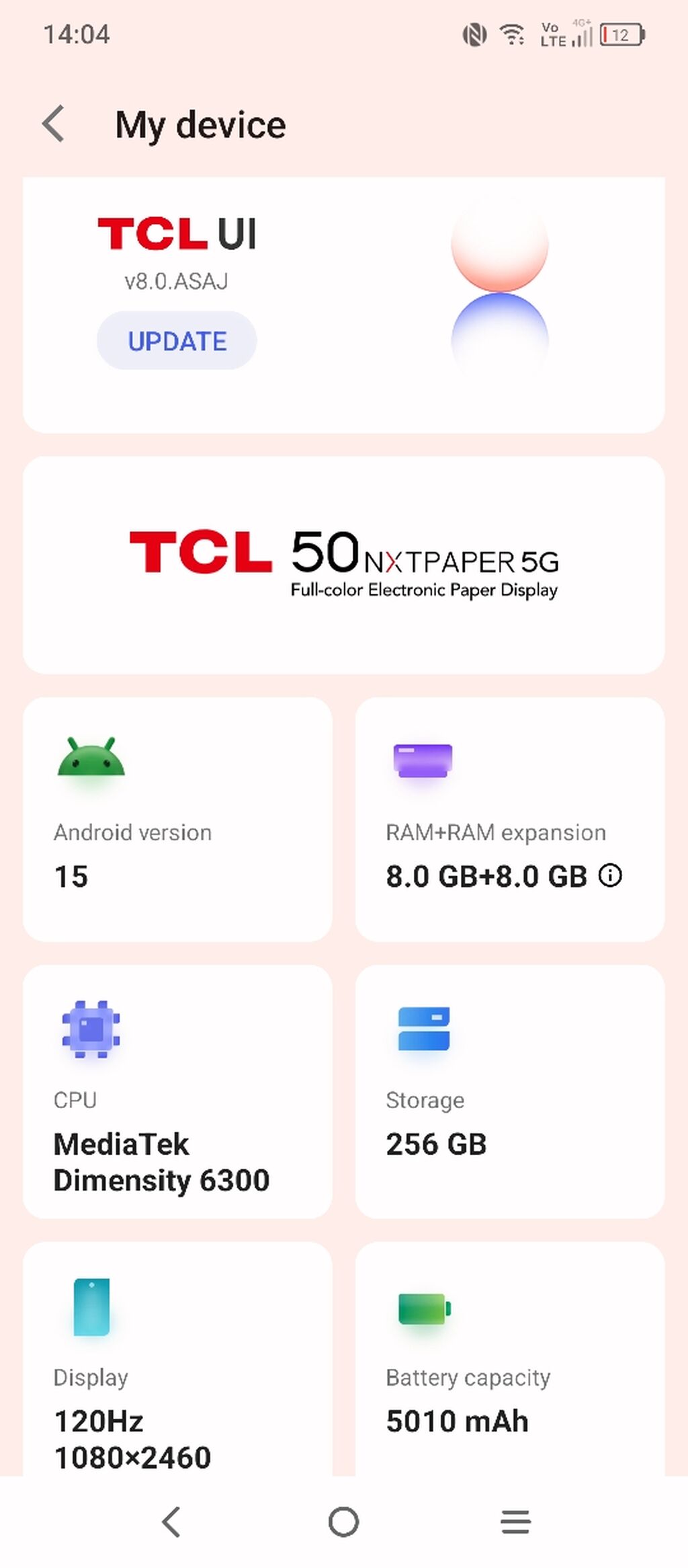 TCL 50 NXTPAPER 5G – Full‑color Electronic Paper Display uz telefon