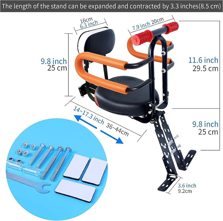 Dečije sedište za bicikl – prednje/centralno montiranje sa naslonom i